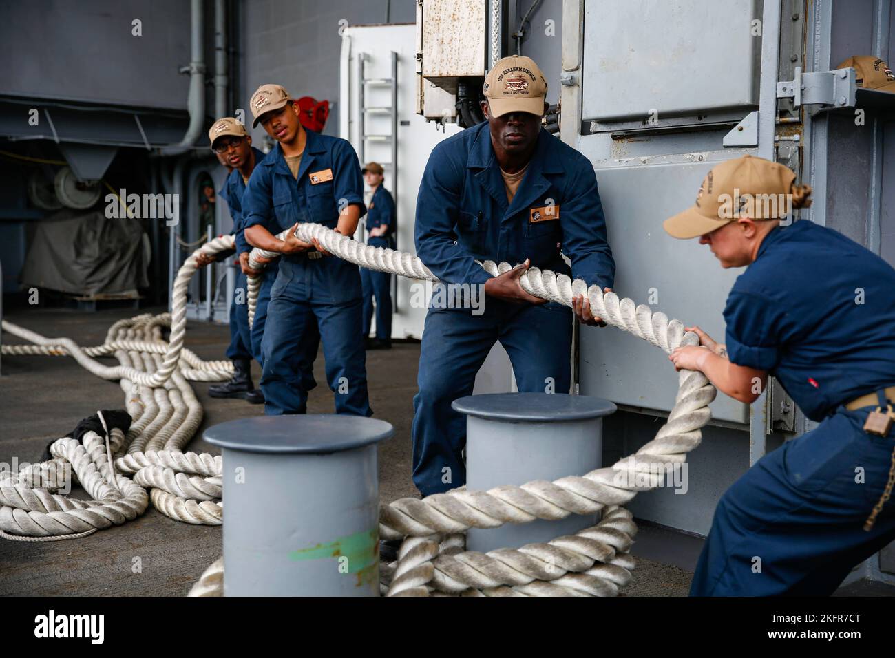 SAN DIEGO (Oct. 3, 2022) Sailors heave lines around the figure eight on ...