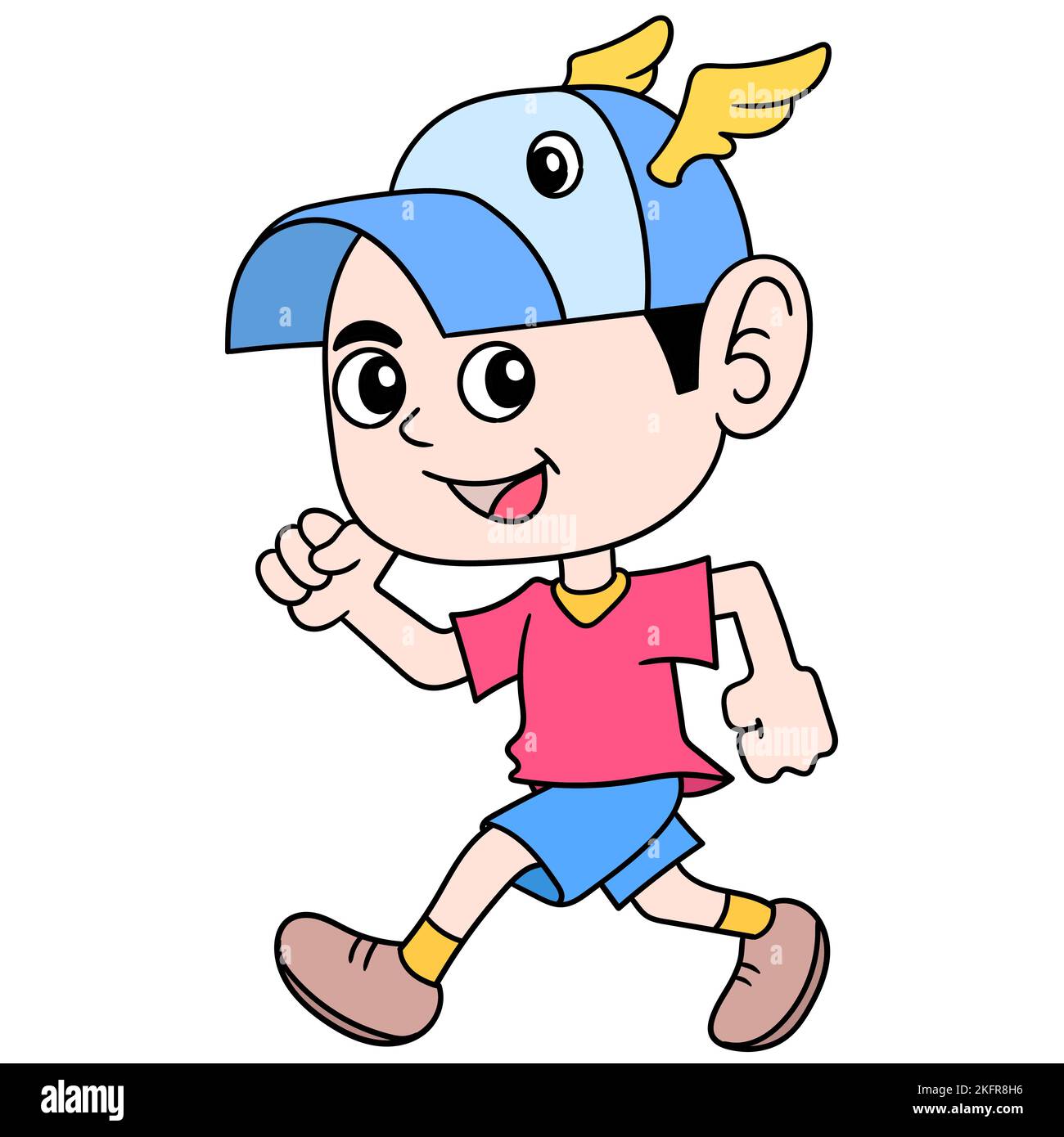 A digital illustration of a cute boy character with a blue cap with ...