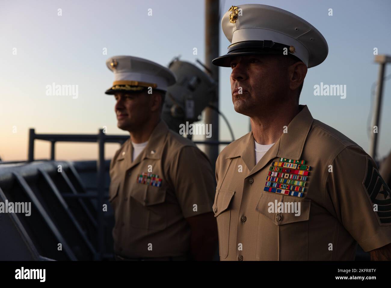 U.S. Marine Corps Lt. Col. Robert Hillary, left, and Sgt. Maj. Richard ...