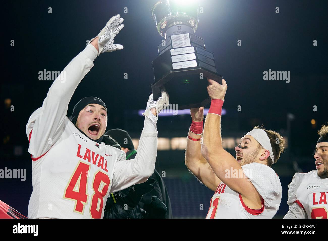 Ian Leroux left and Antoine Dansereau-Leclerc of the Laval Rouge et Or ...