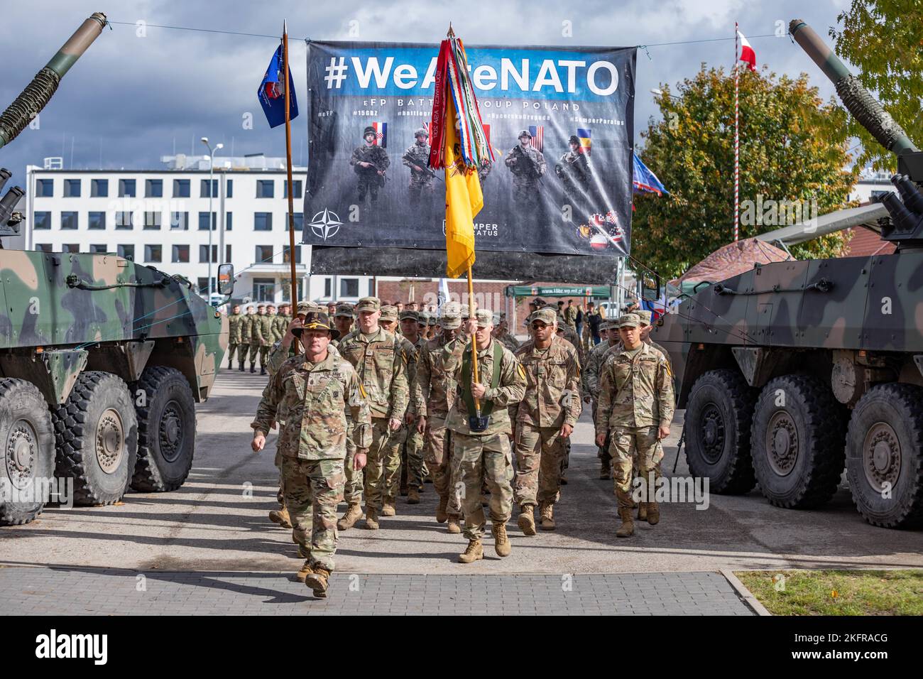 U.S. Army Soldiers of the 3rd Battalion, 8th Cavalry Regiment (3-8 CAV) march from the parade ...