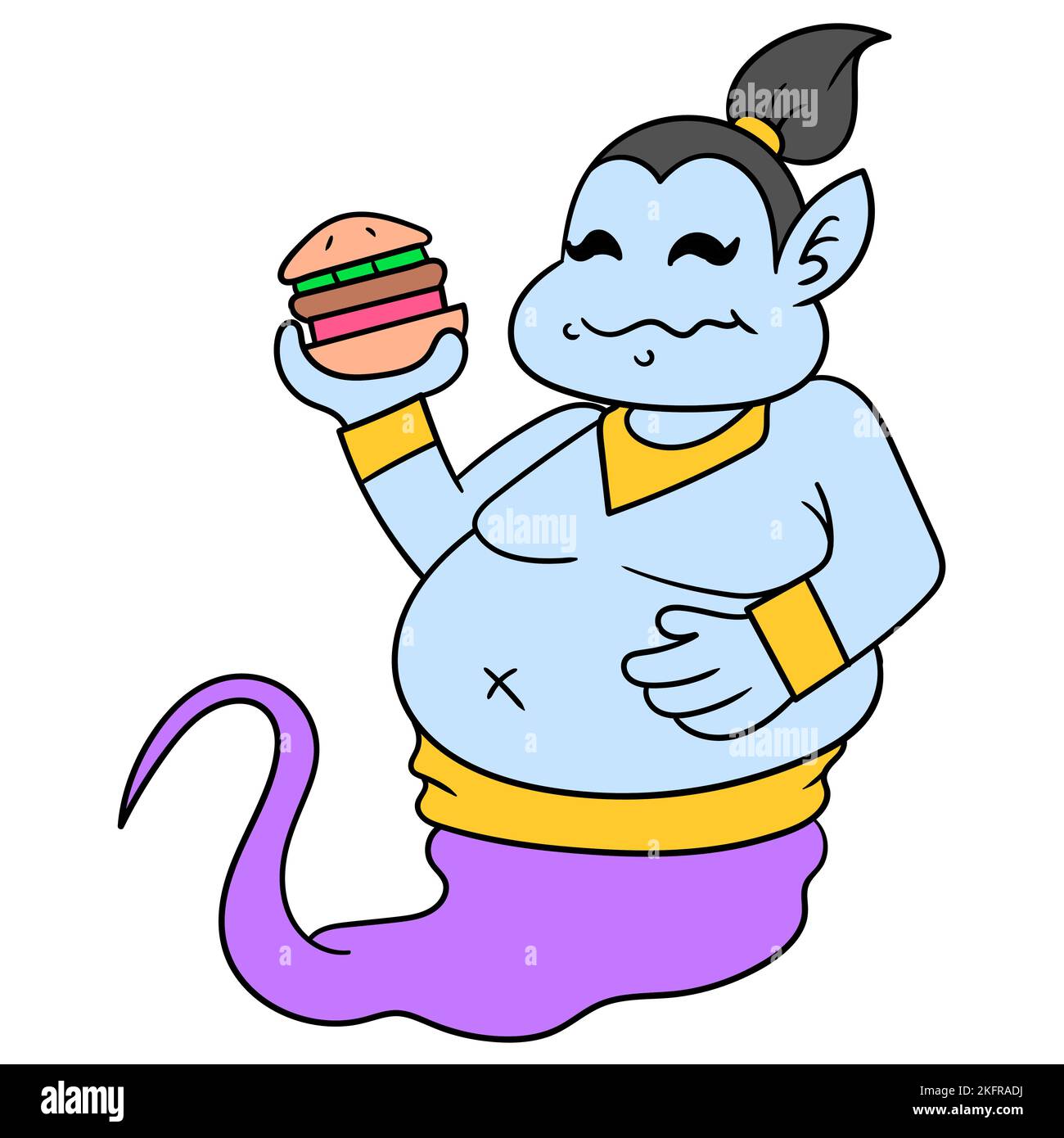 A vector illustration of a cute cartoon character gyn eating a burger ...