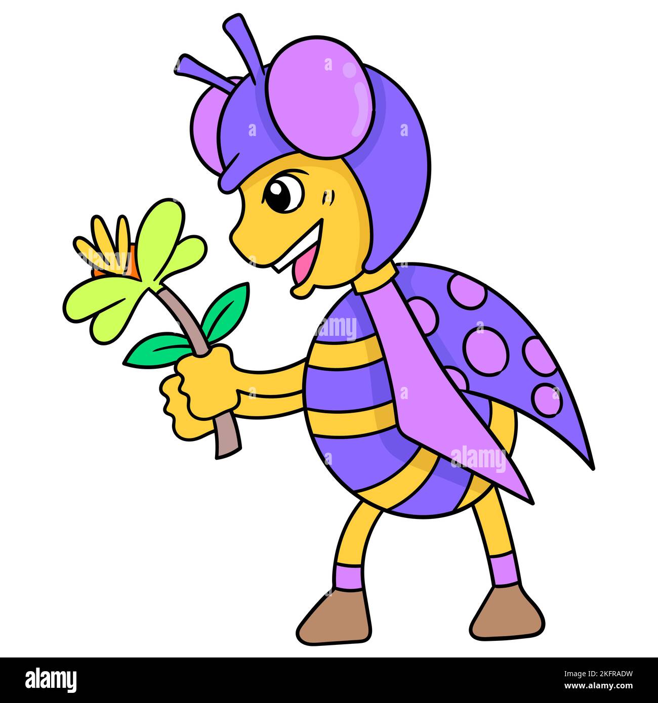 A vector illustration of a cute cartoon character bee walking with a ...