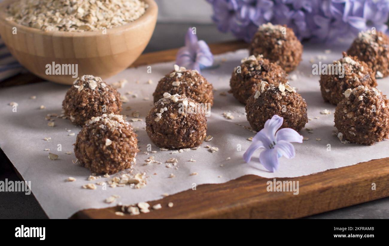 Homemade fresh energy balls with chocolate Stock Photo - Alamy