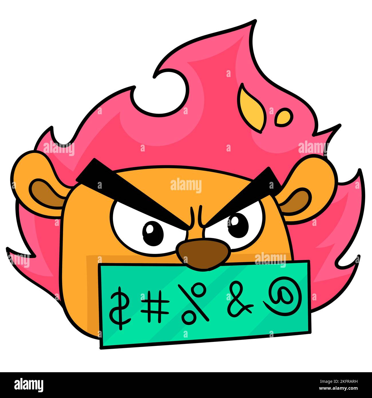 A vector illustration of a cute cartoon creature with an angry cursing ...