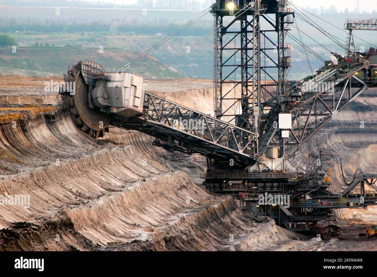 Large bucket wheel excavators in a lignite (brown-coal) mine after ...
