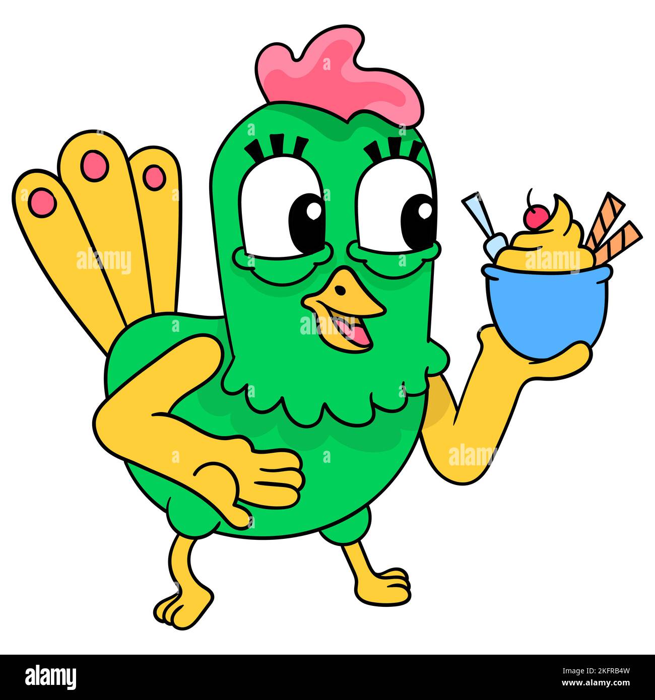 A vector illustration of a cute cartoon rooster serving a dish Stock ...