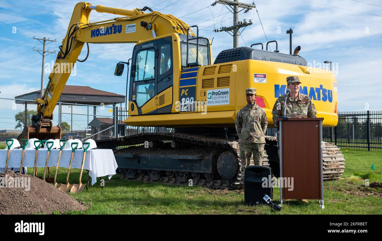 Colonel Lara Morrison, 914th Air Refueling Wing Commander speaks to a ...