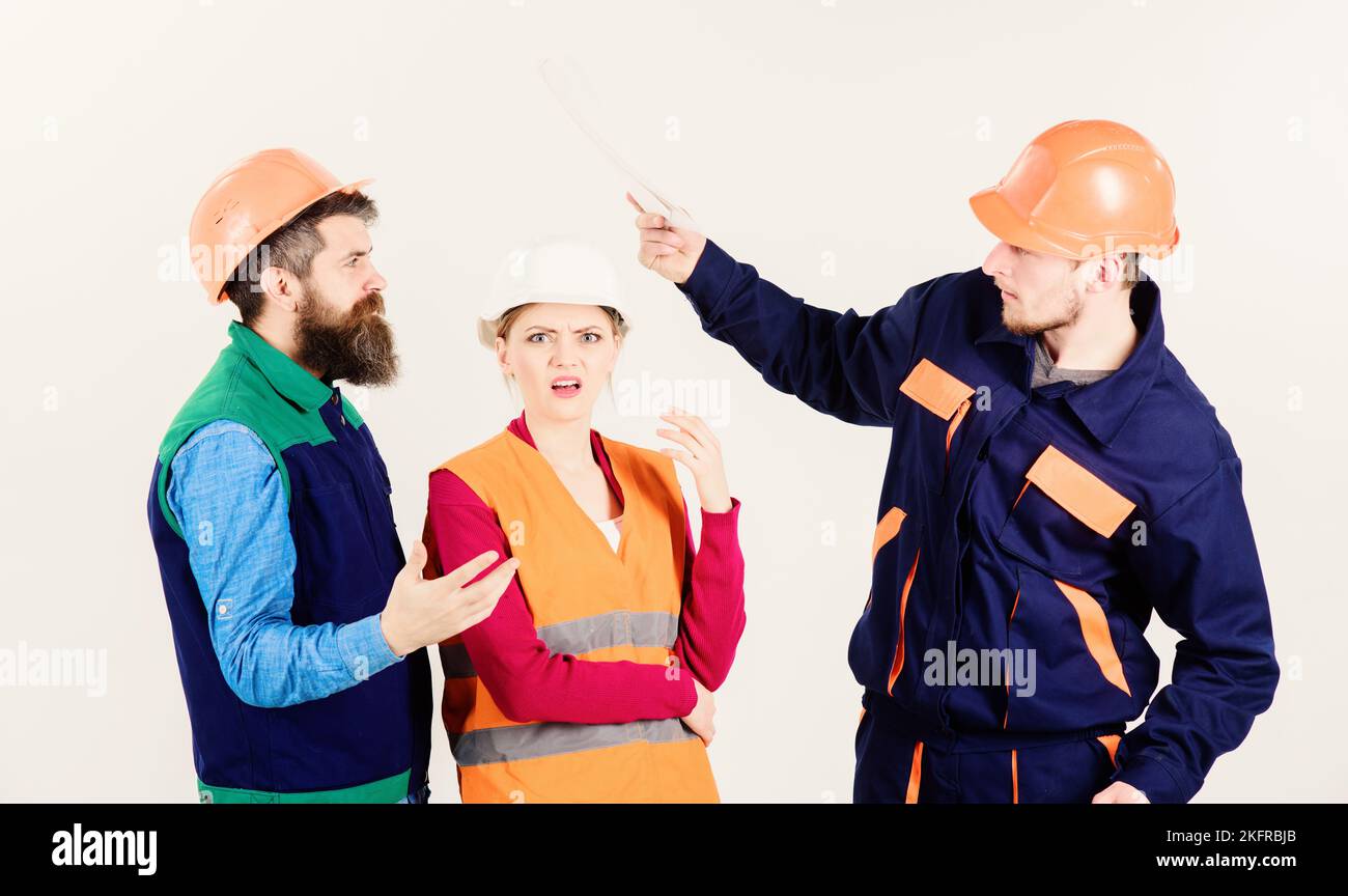 Labor dispute concept. Team of architects, engineers discussing Stock ...