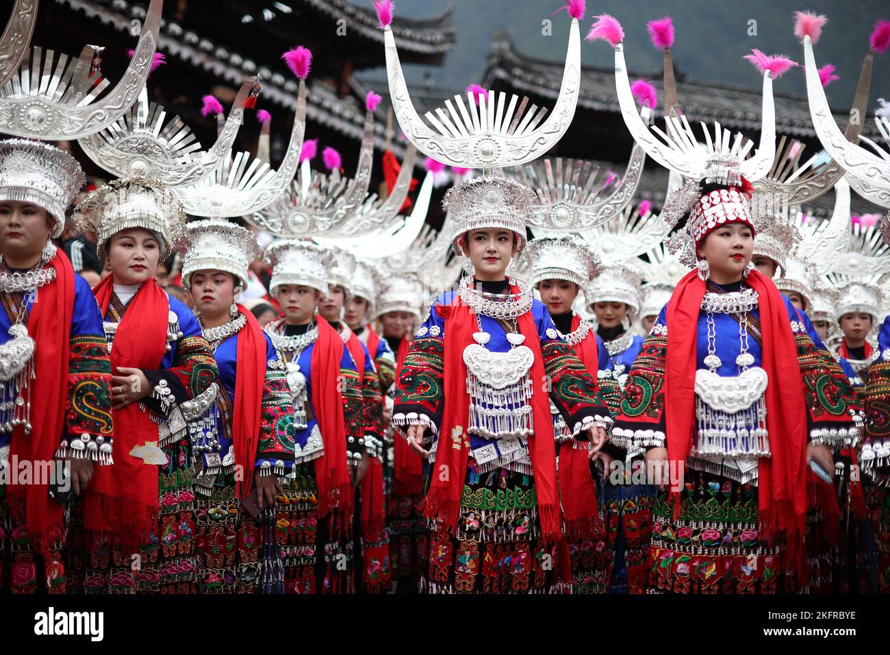 QIANDONGNAN, CHINA - NOVEMBER 19, 2022 - People of the Miao ethnic ...