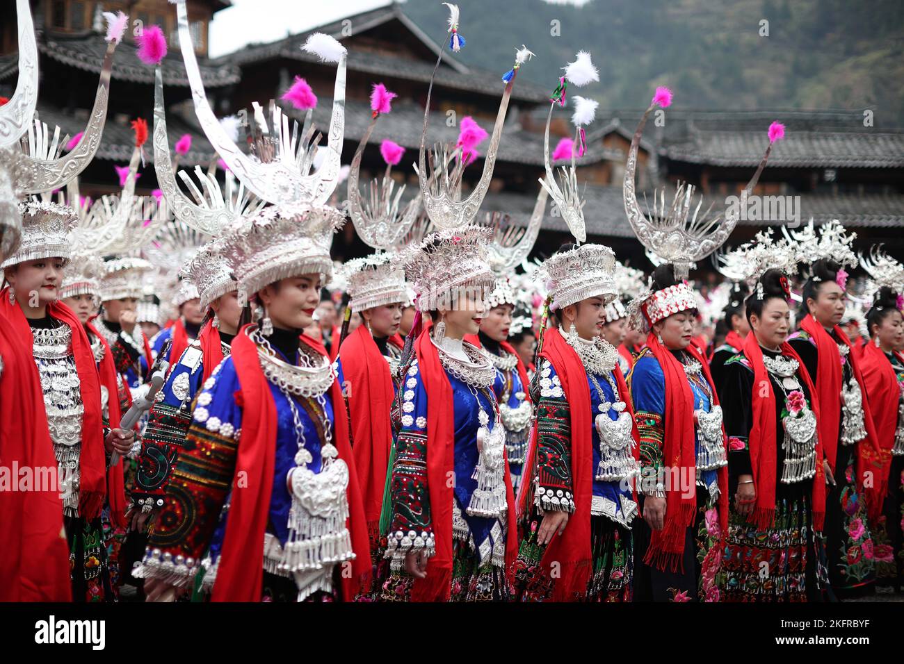 QIANDONGNAN, CHINA - NOVEMBER 19, 2022 - People of the Miao ethnic ...