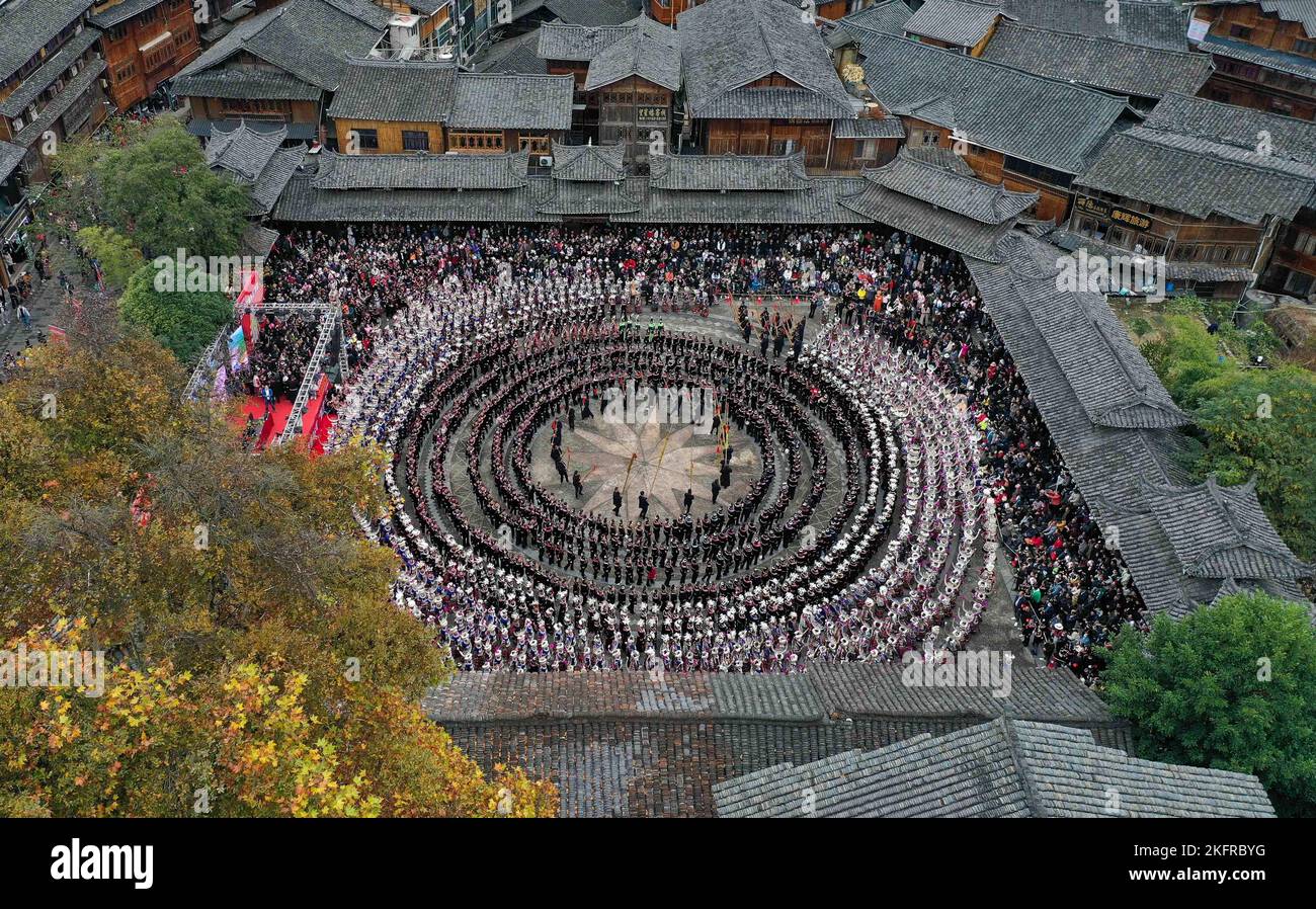 QIANDONGNAN, CHINA - NOVEMBER 19, 2022 - People of the Miao ethnic ...