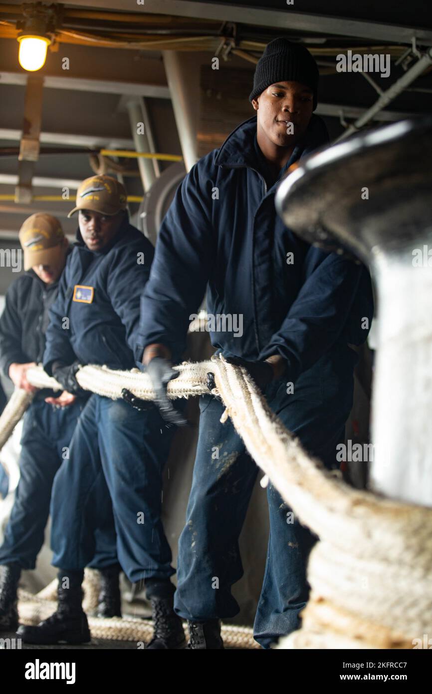 Boatswain's Mate Seaman Laconte Jackson, front, from Albany, Georgia ...