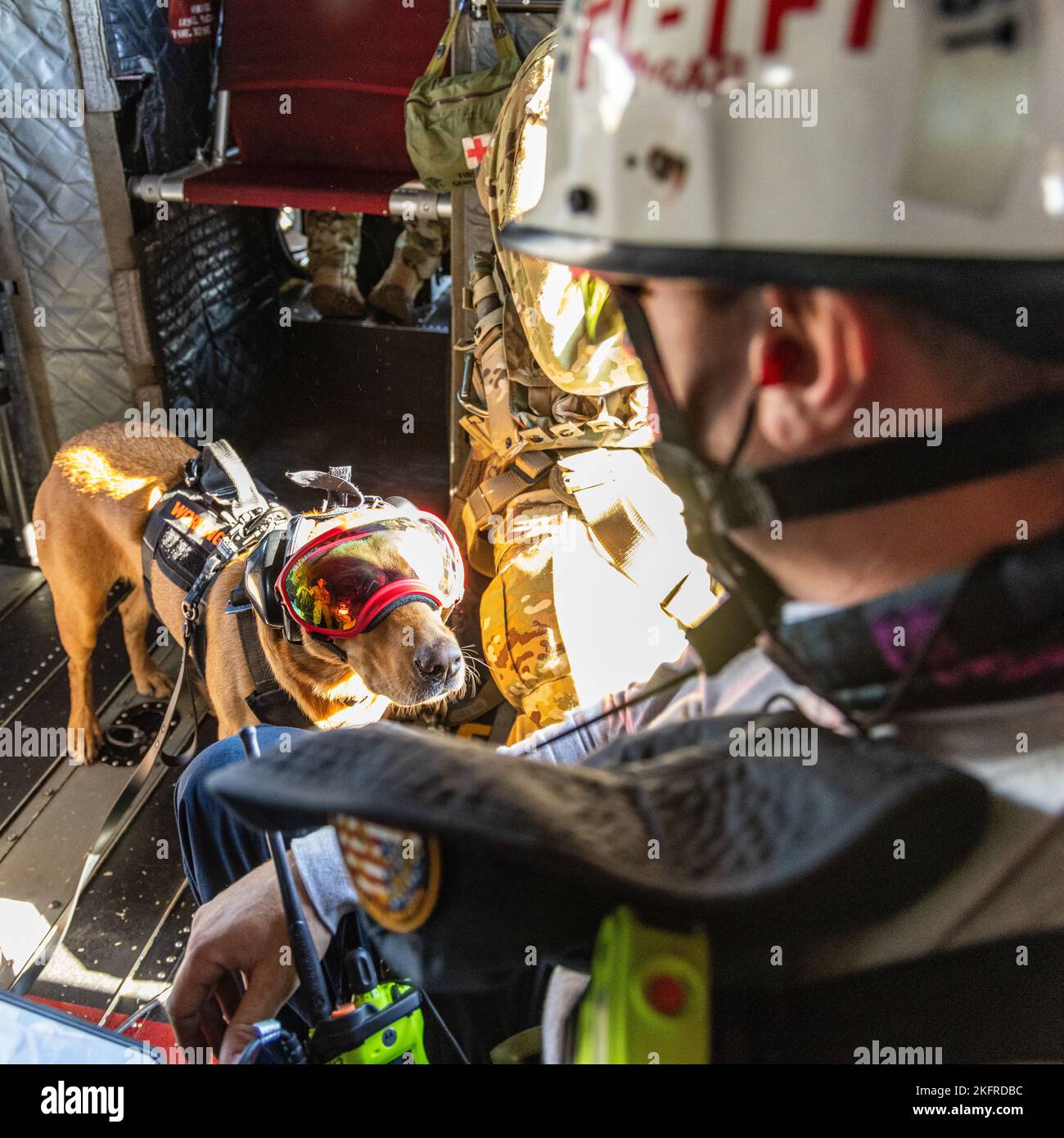 A member of the Miami-Dade Fire Rescue - Florida Task Force 1, comforts ...