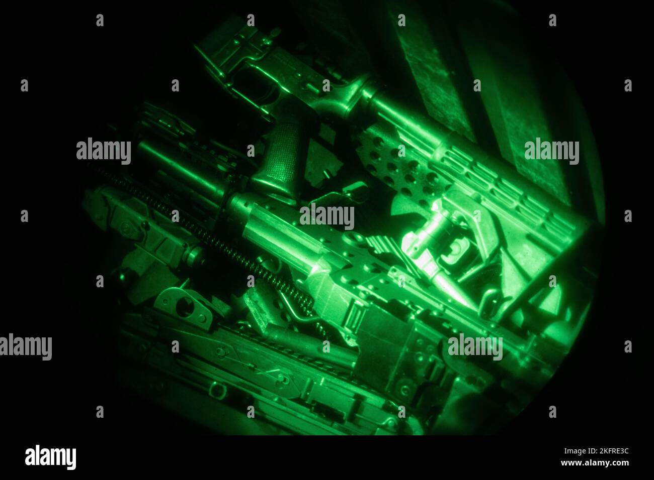 Disassembled small-arms weapons parts, used for testing the assembly ...