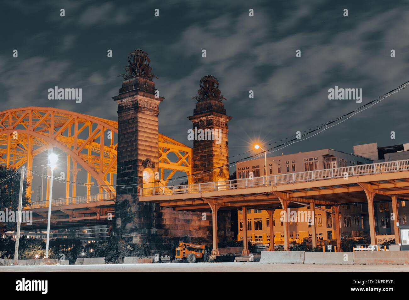 A beautiful view of a bridge with lights during nighttime Stock Photo ...