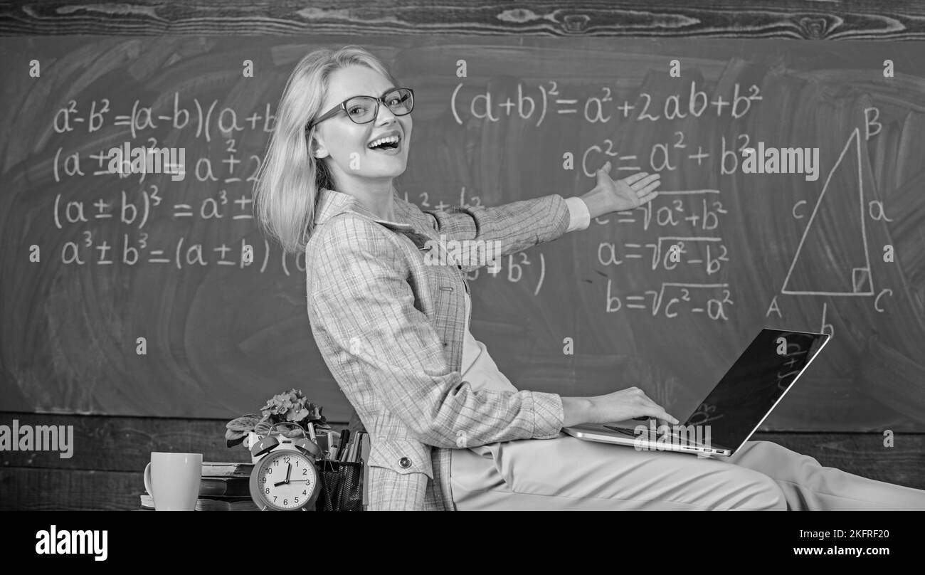 Lady lecturer know how stay in touch modern generation. Teacher of ...