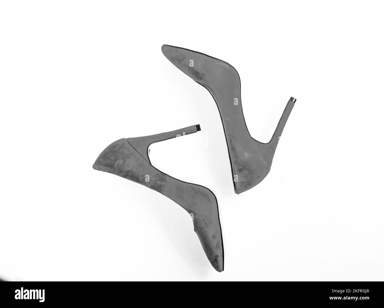 Footwear with thin high heels, stiletto shoes, top view. Pair of ...