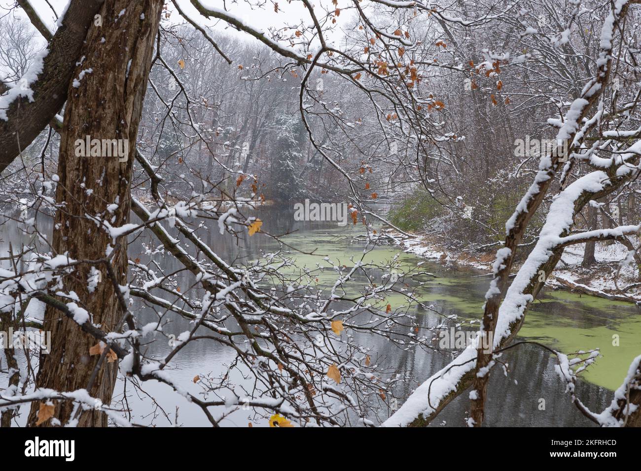 Winter landscape at Matthiessen Lake. Matthiessen State Park, Illinois ...