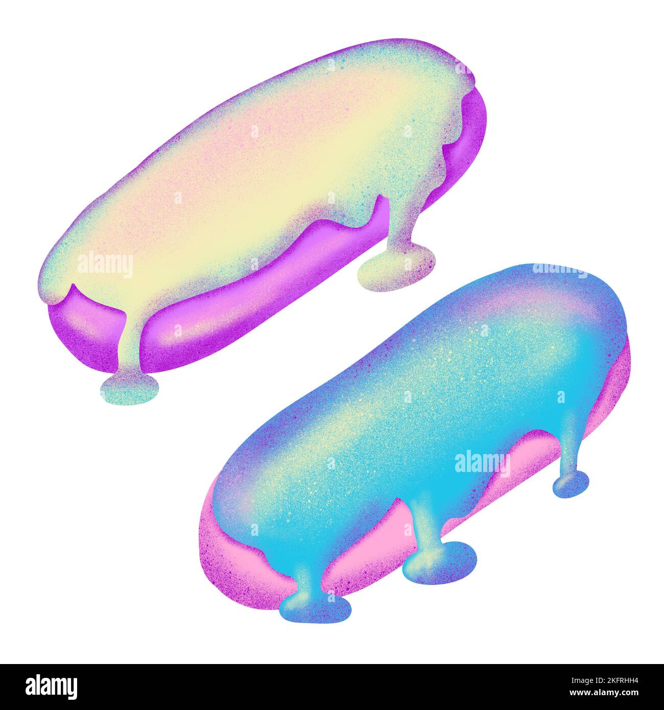 Hand drawn illustration of french eclair pasty in pastel blue pink ...