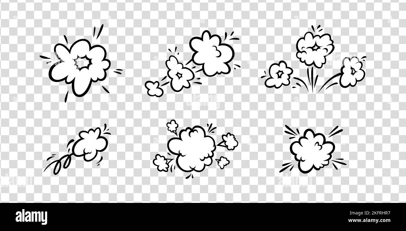 Comic boom effect clouds. Set of explosion bubbles and smoke. Vector ...
