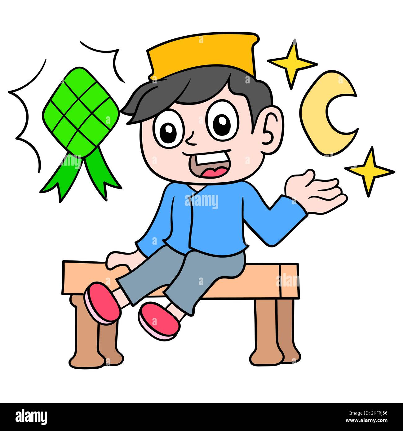 A vector design of a boy wearing a cap to welcome Muslim Ramadan ...