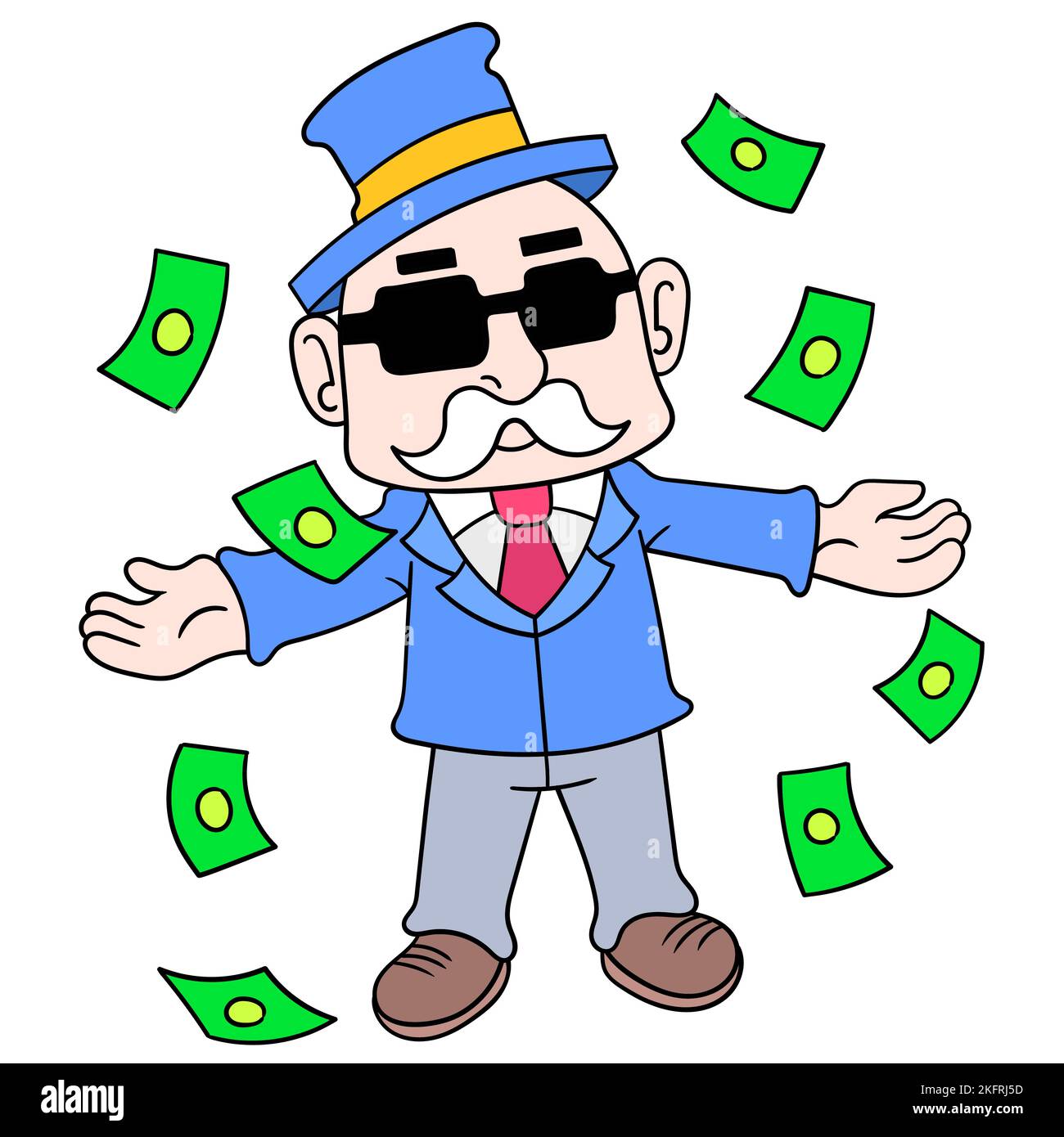 A vector design of a rich old man throwing cash against white ...