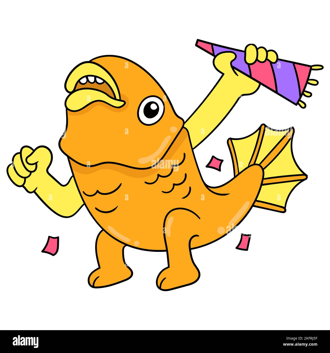 A vector design of a goldfish cheerfully celebrating birthday party ...