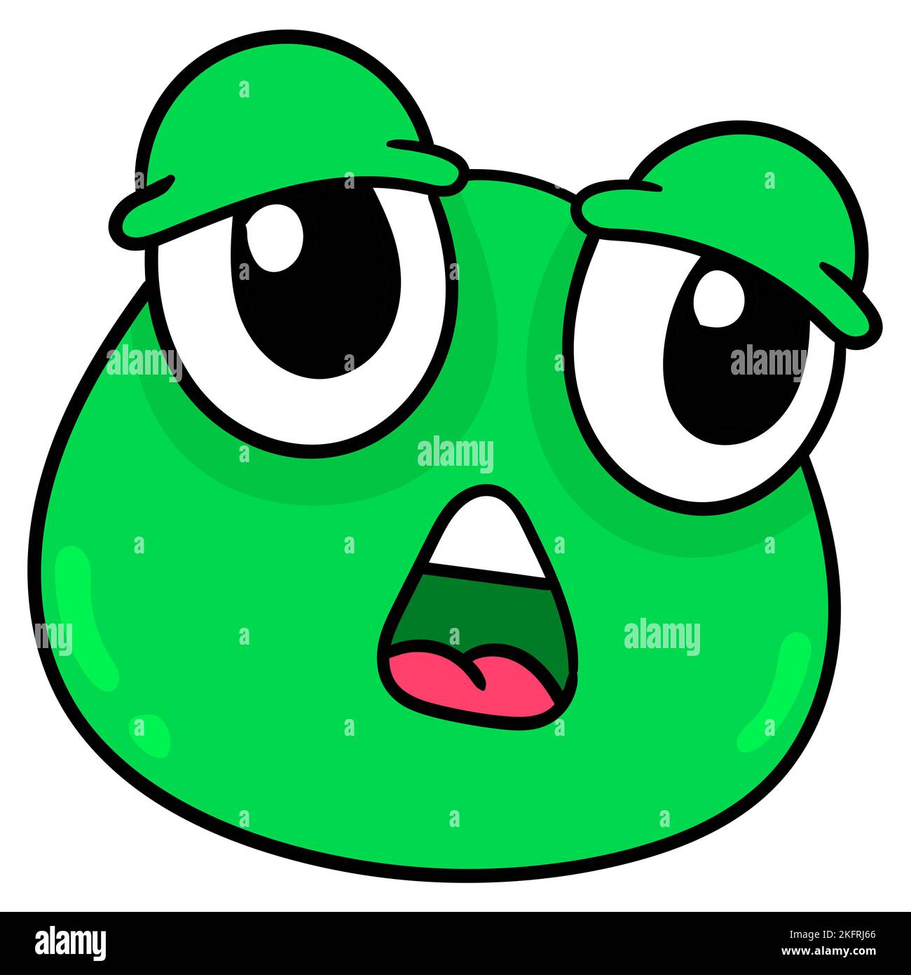 A vector design of a frog head with an innocent sleepy face against ...