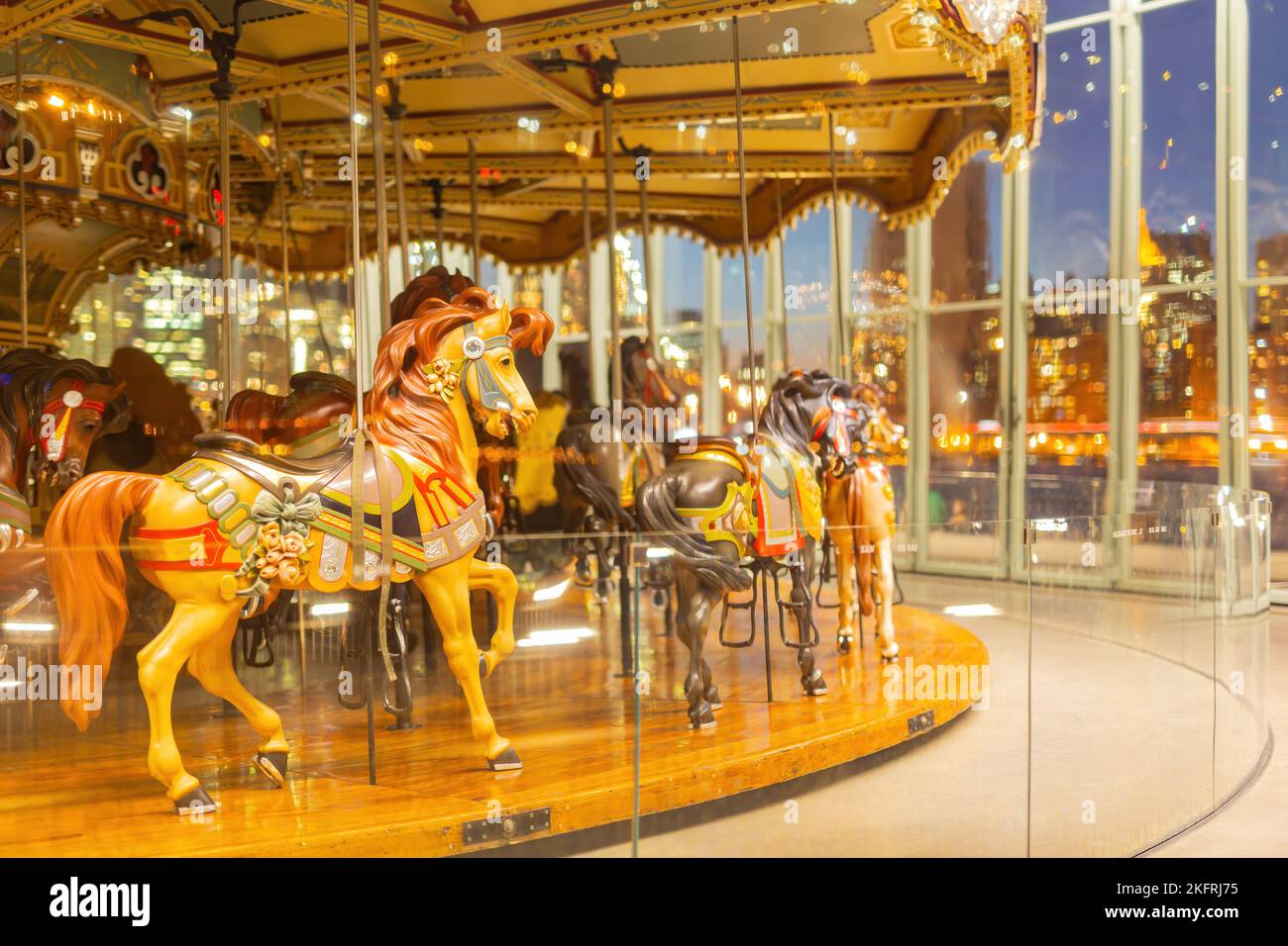 Sunset of the Brooklyn Bridge and Jane's Carousel at New York Stock ...