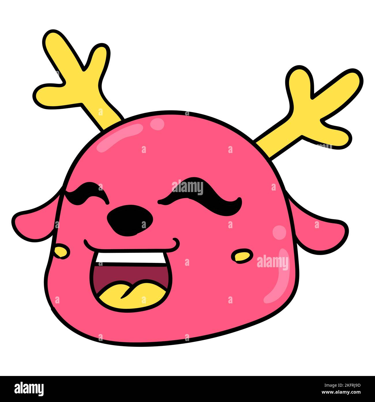 A vector design of a horned deer head with a happy laughing face ...