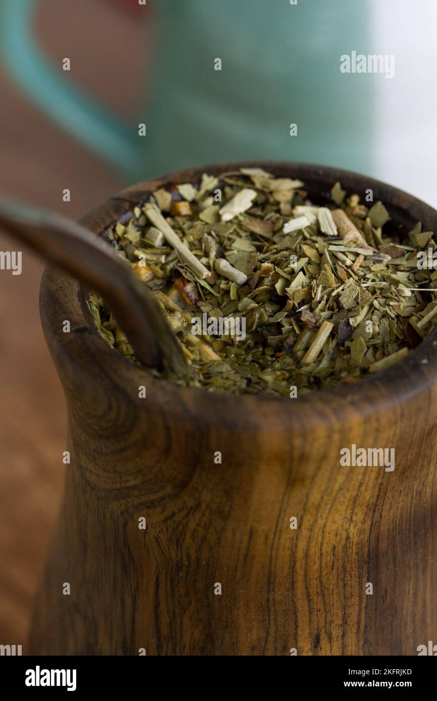 Close-up of matero with argentine mate herb. Concept of South American ...
