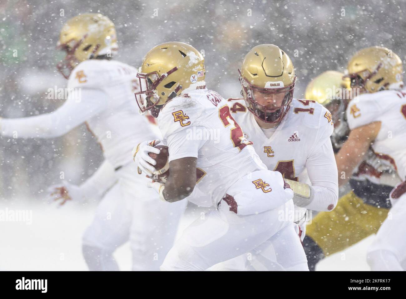 South Bend, Indiana, USA. 19th Nov, 2022. Boston College quarterback ...