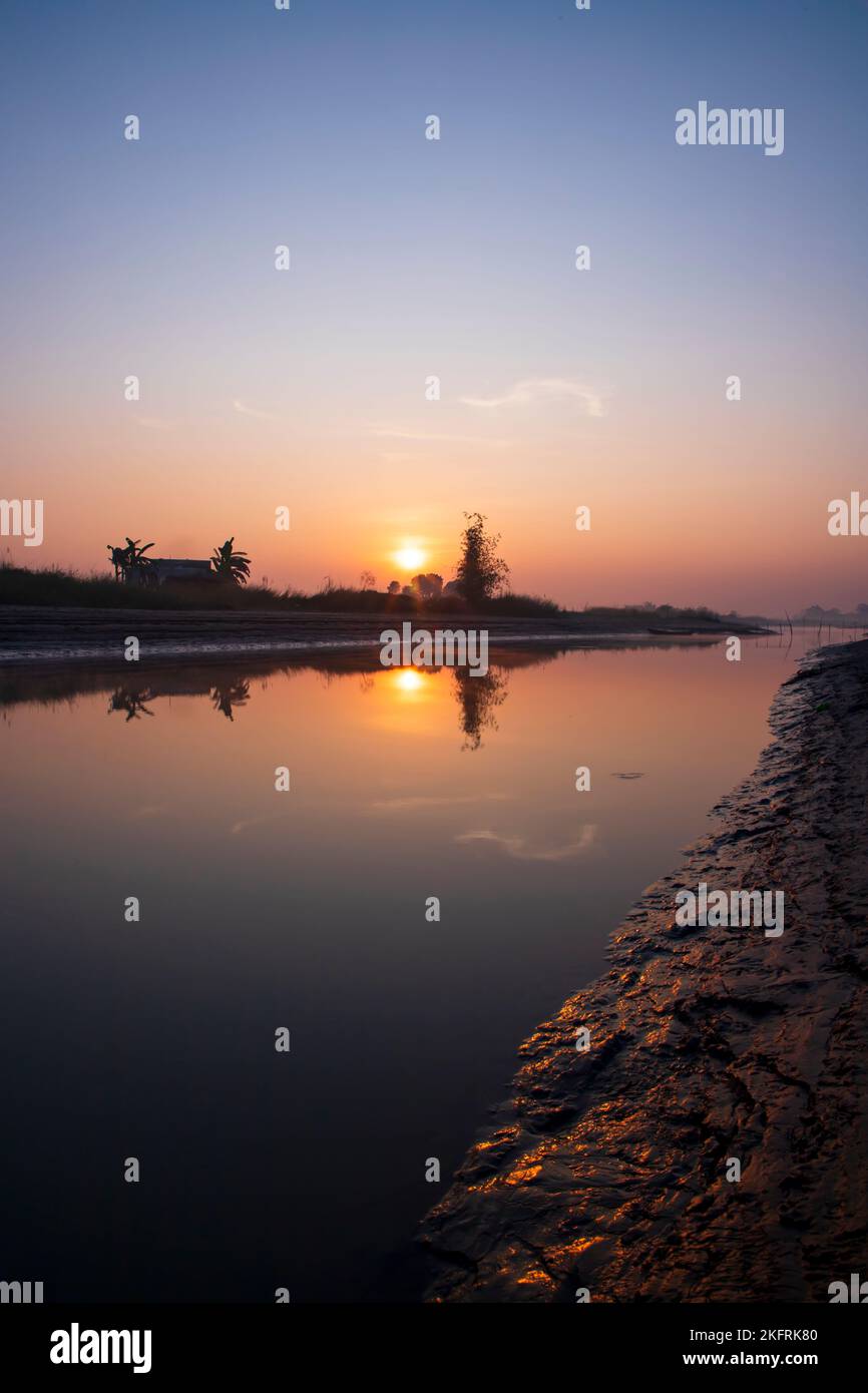 Beautiful Golden hour Sunrise landscape view near the Padma river in ...