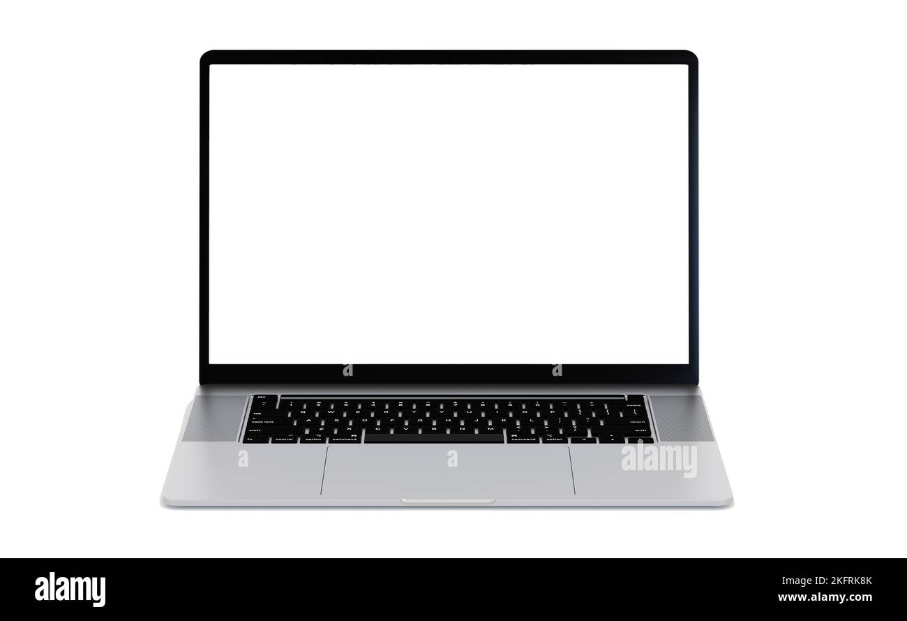 Front view laptop mockup. Laptop silver metallic color with blank ...