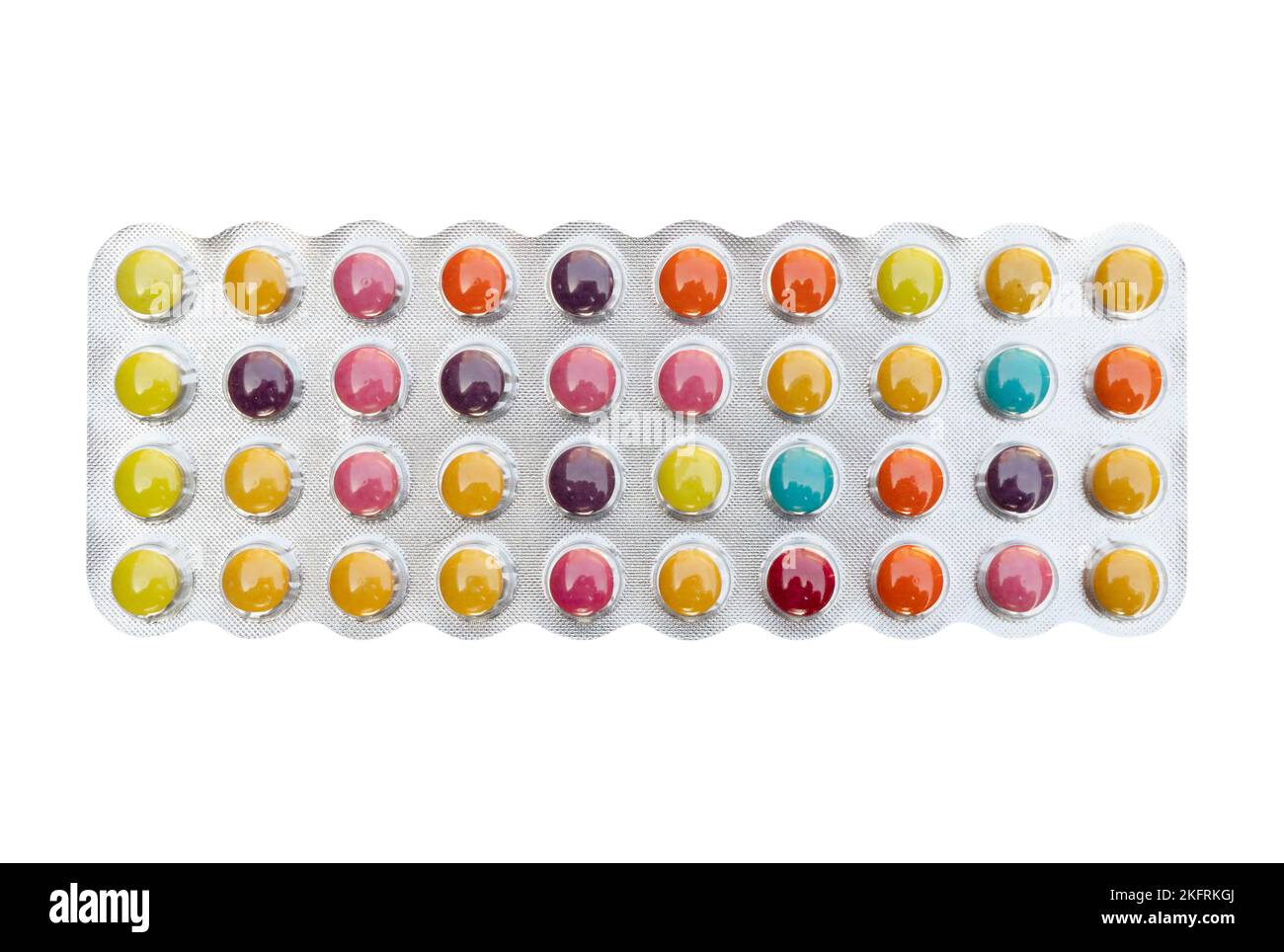 Candy in a blister package isolated on white background. Cough drops in ...