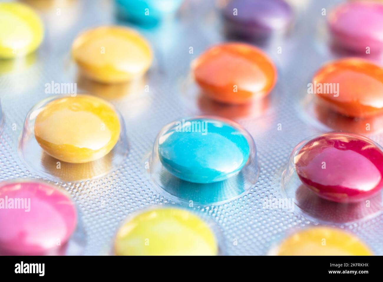 Candy in a blister package texture background. Cough drops in blister ...