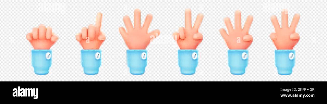 Set of 3D hand showing one to five fingers and fist png isolated on transparent background ...