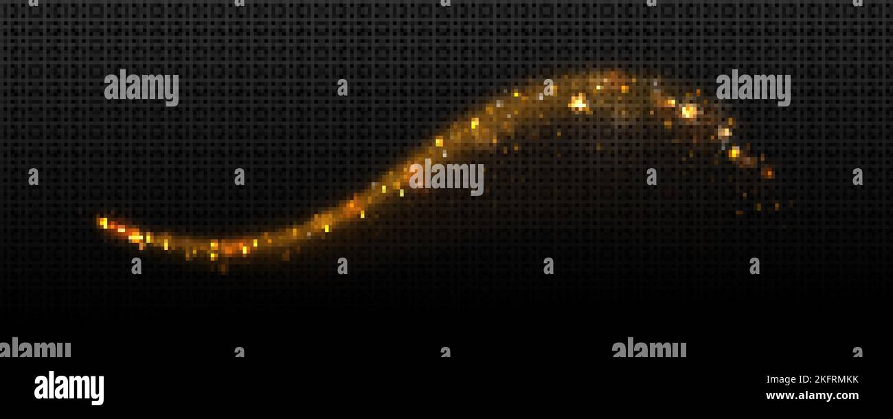 Stardust wave, golden dust trail with glitter and sparkles. Abstract luxury effect of gold glow ...