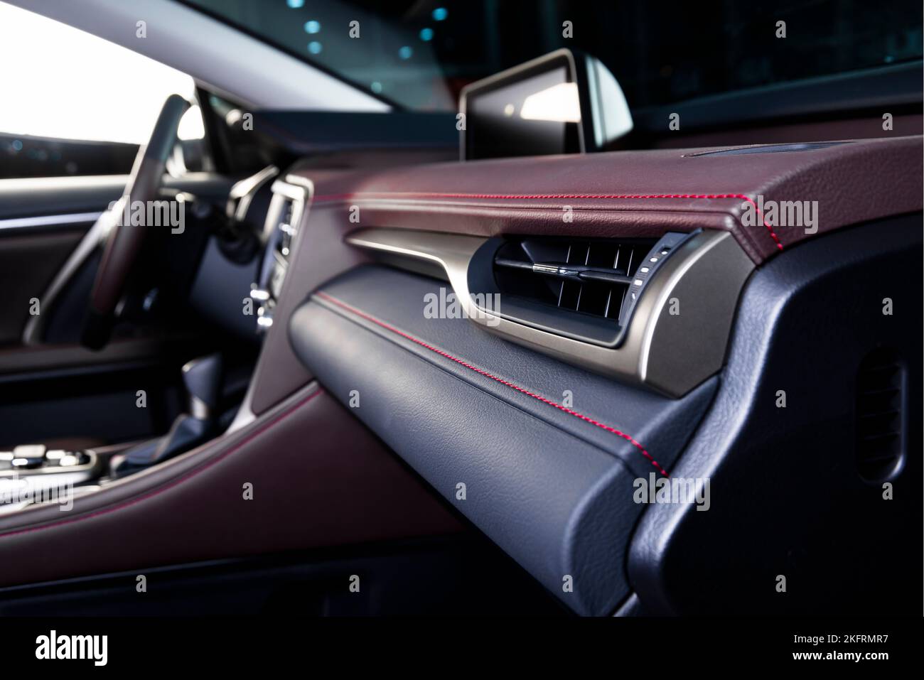 Luxury car inside. Interior of prestige modern car. Comfortable leather ...