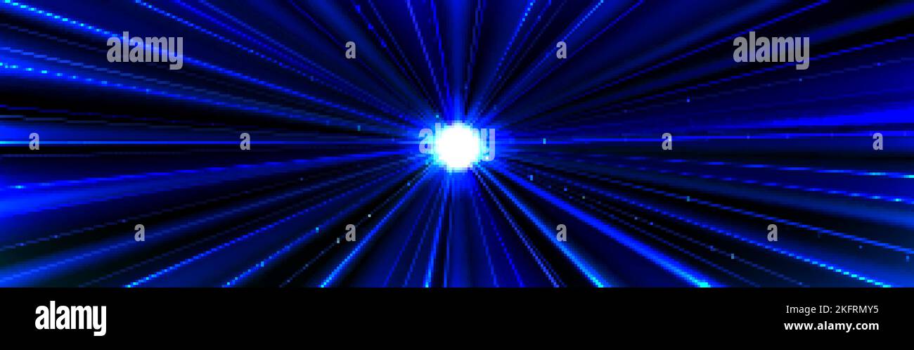 Straight blue trails in tunnel with bright light at end, realistic ...