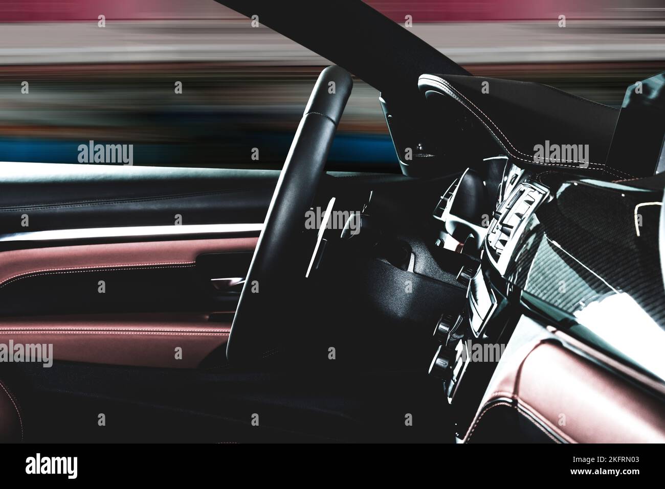 car inside Interior - steering wheel and dashboard Stock Photo - Alamy
