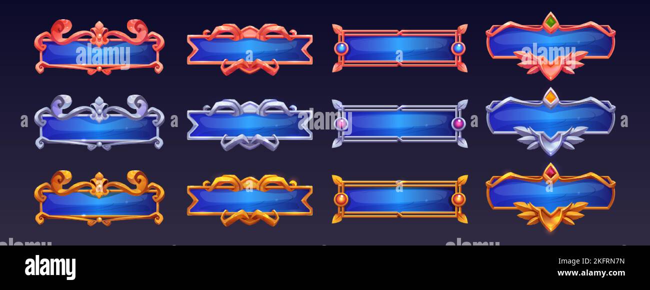 Game ui frames, gold silver copper medieval menu element, buttons or ...