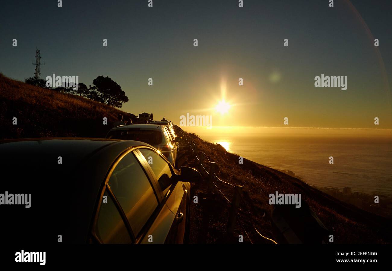 A magnificent vew and a golden sunset. A beautiful view of a golden ...