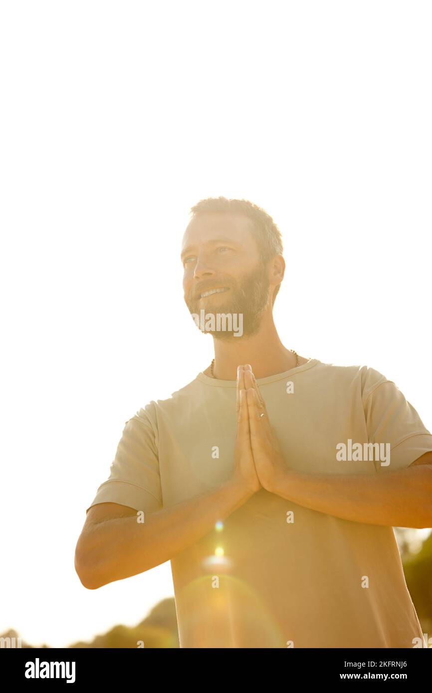 Breathe. Believe. Receive.a handsome mature man standing with his hands ...