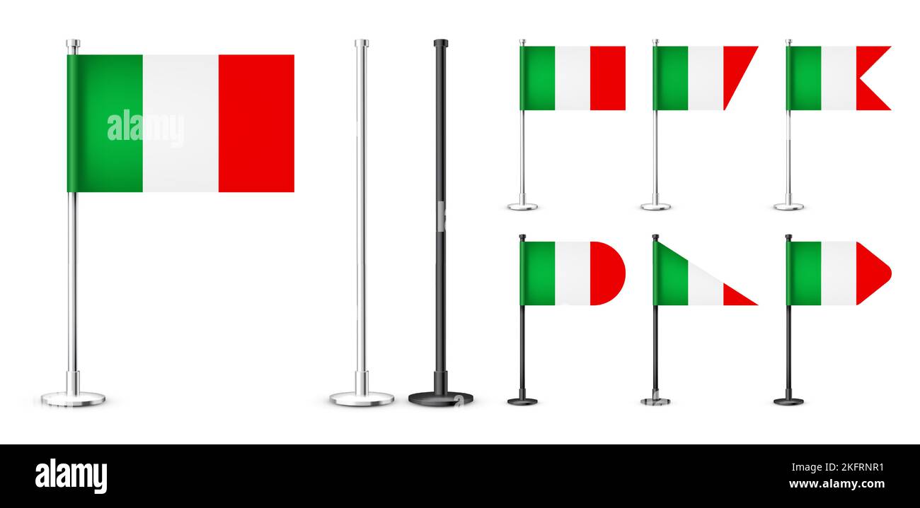 Realistic various Italian table flags on a chrome steel pole. Souvenir ...