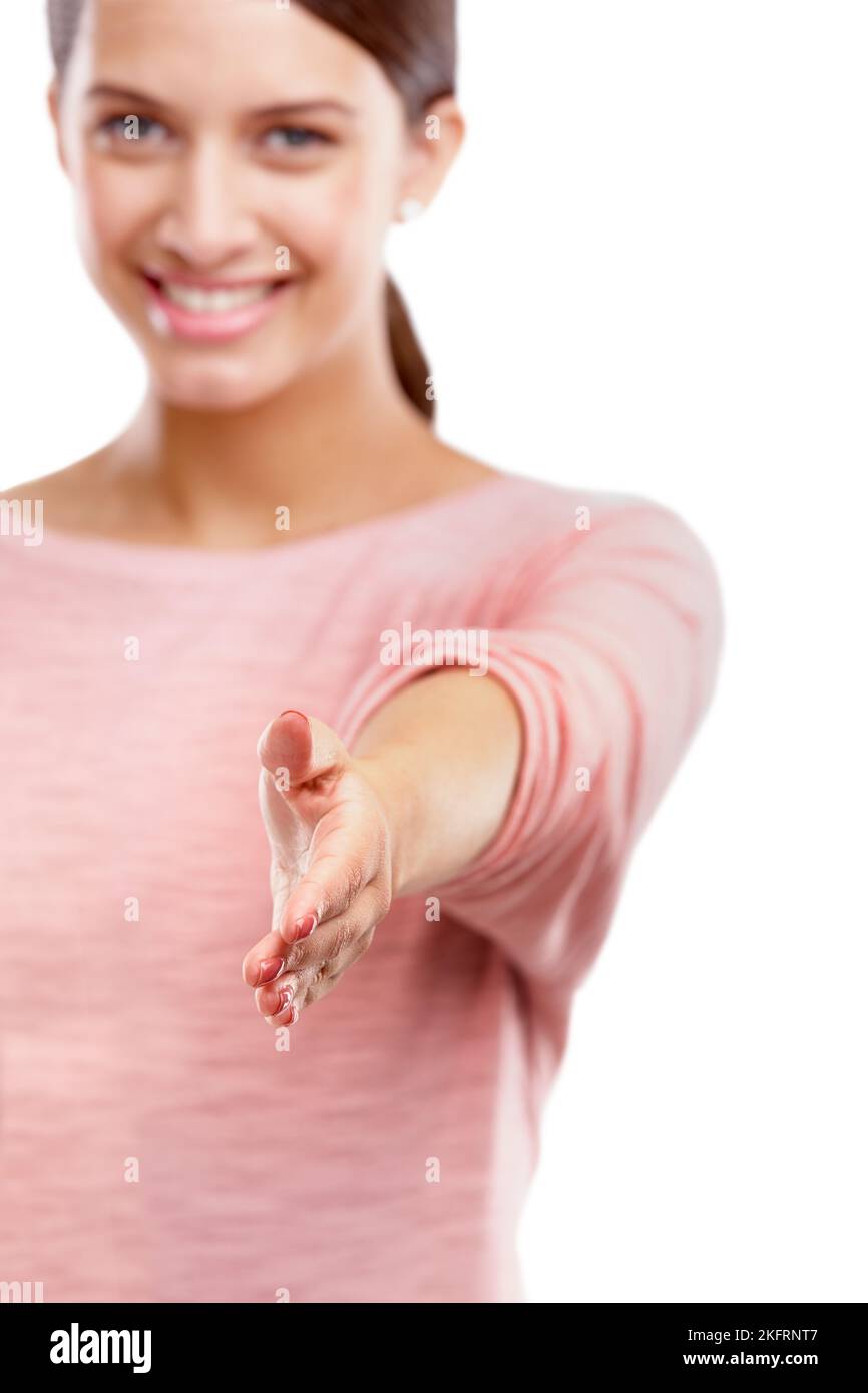 Extending a warm welcome to you. Portrait of a beautiful young woman ...