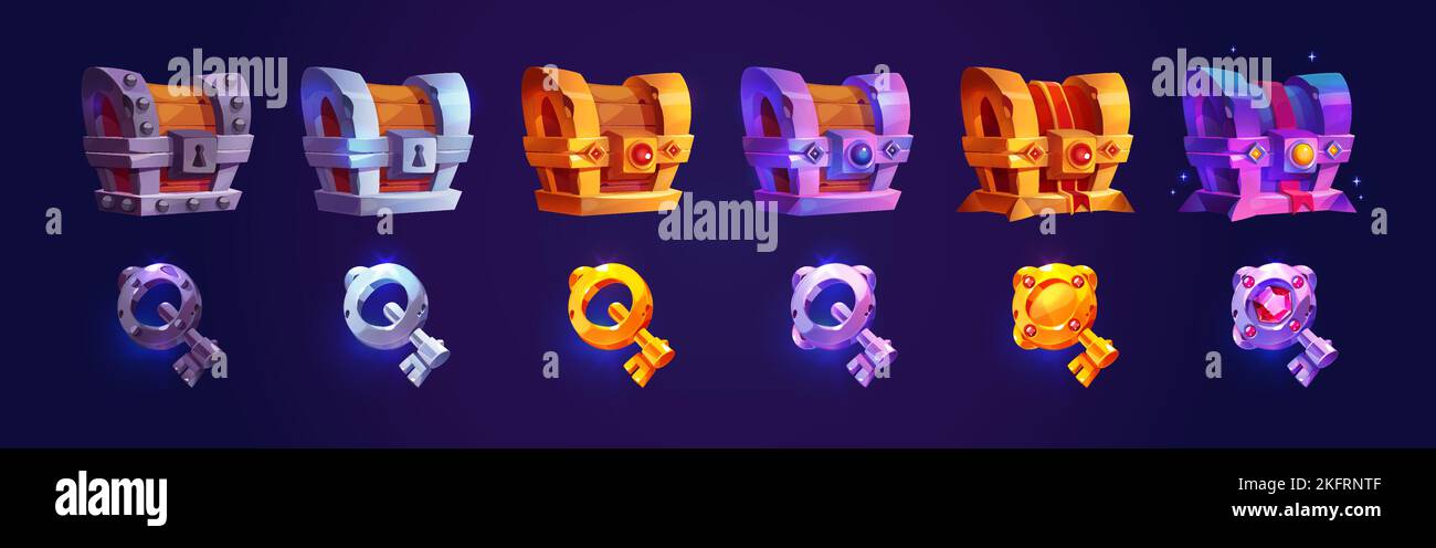 Game reward rare treasure chests and keys evolution, wooden, iron ...