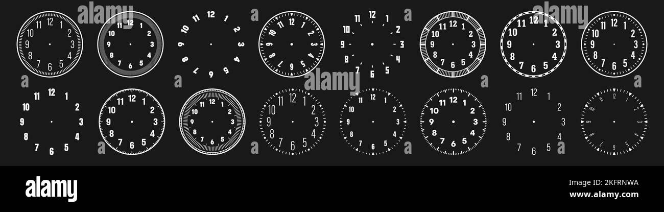 Mechanical clock faces with arabic numerals, bezel. White watch dial ...
