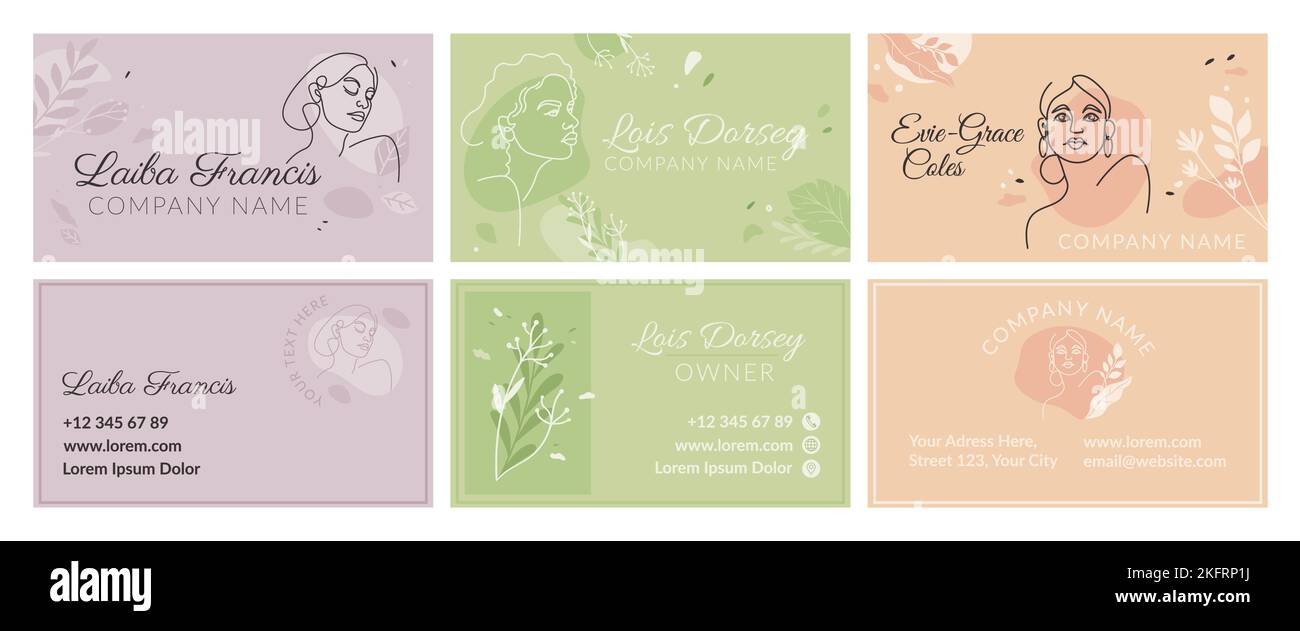 Business card design set with line woman face Stock Vector Image & Art ...